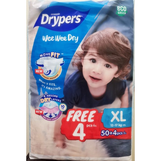 DRYPERS Wee Wee DRY⭐XL 50+4pcs⭐ | Shopee Malaysia