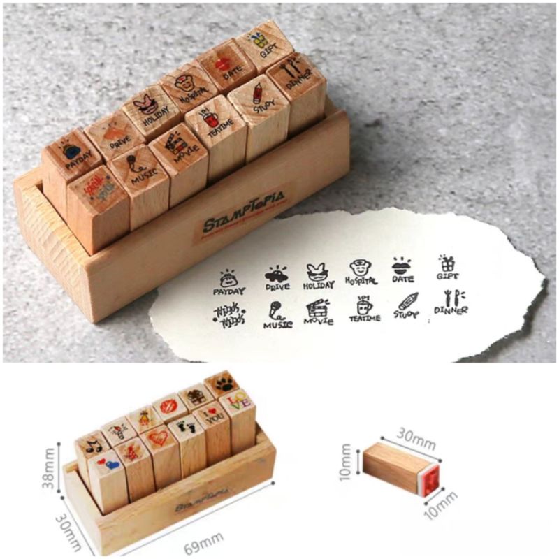 Alphabet Wooden Stamp Chop Set DIY Scrapbook Journal Gift Ink Pad ...