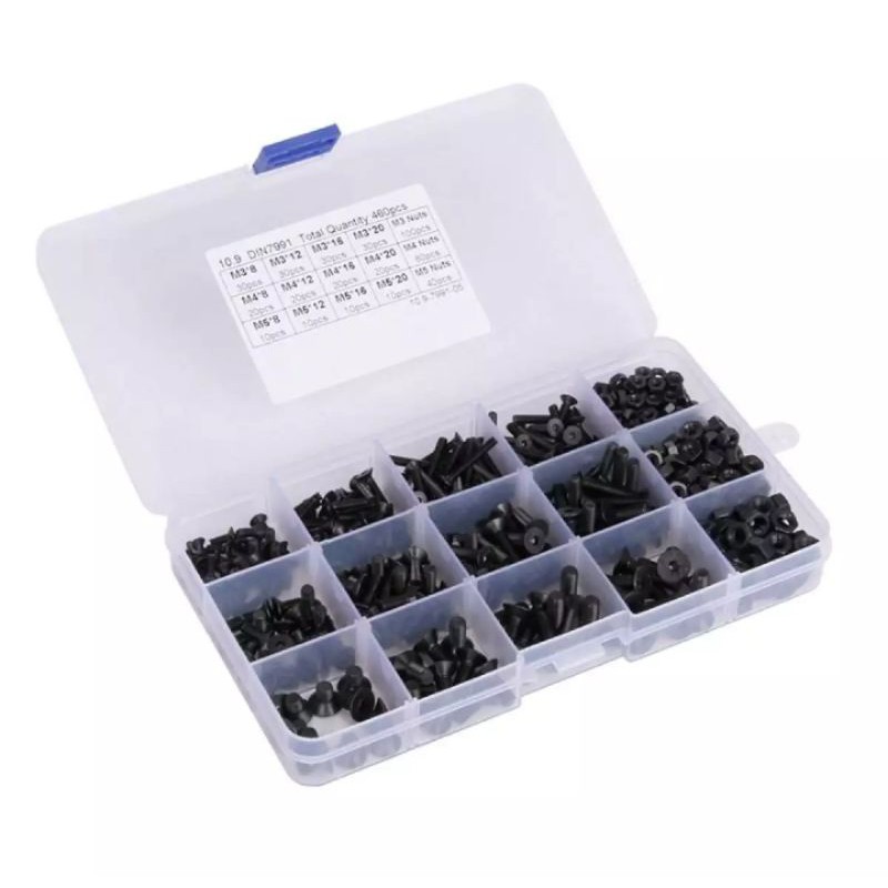 460Pcs M3 M4 M5 Alloy Steel Countersunk Flat Head Hex Socket Cap Screw And Nut Set | Shopee Malaysia