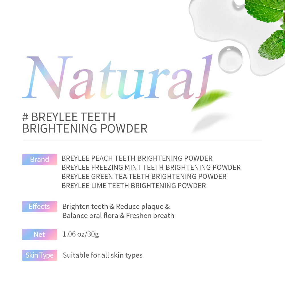 BREYLEE Lemony/Green tea/Peach/Icy Mint Tooth Powder Teeth Whitening ...