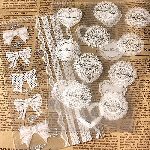 1sheets/pack Vintage White Transparent Lace Series PVC Sticker Baking ...