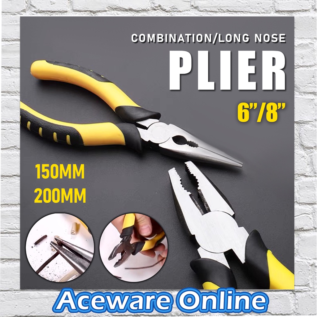 6"/8" LONG NOSE/COMBINATION PLIER YELLOW HANDLE 150MM/200MM HEAVY DUTY ...