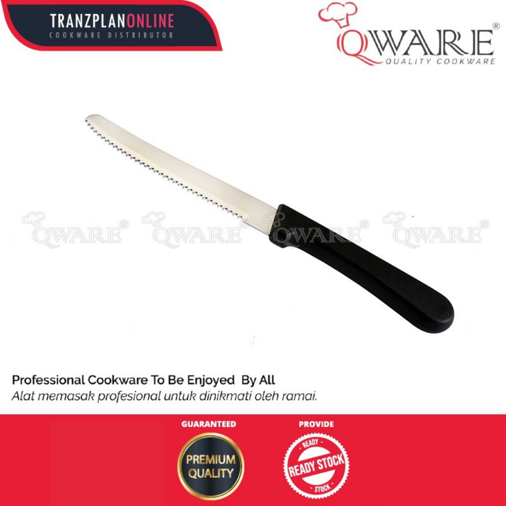 Western Serrated Black Plastic Handle Stainless Steel Steak Knife Pisau ...