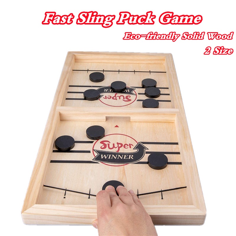 Ship 24H Fast Sling Puck Game Paced Wooden Table Hockey Winner Games ...