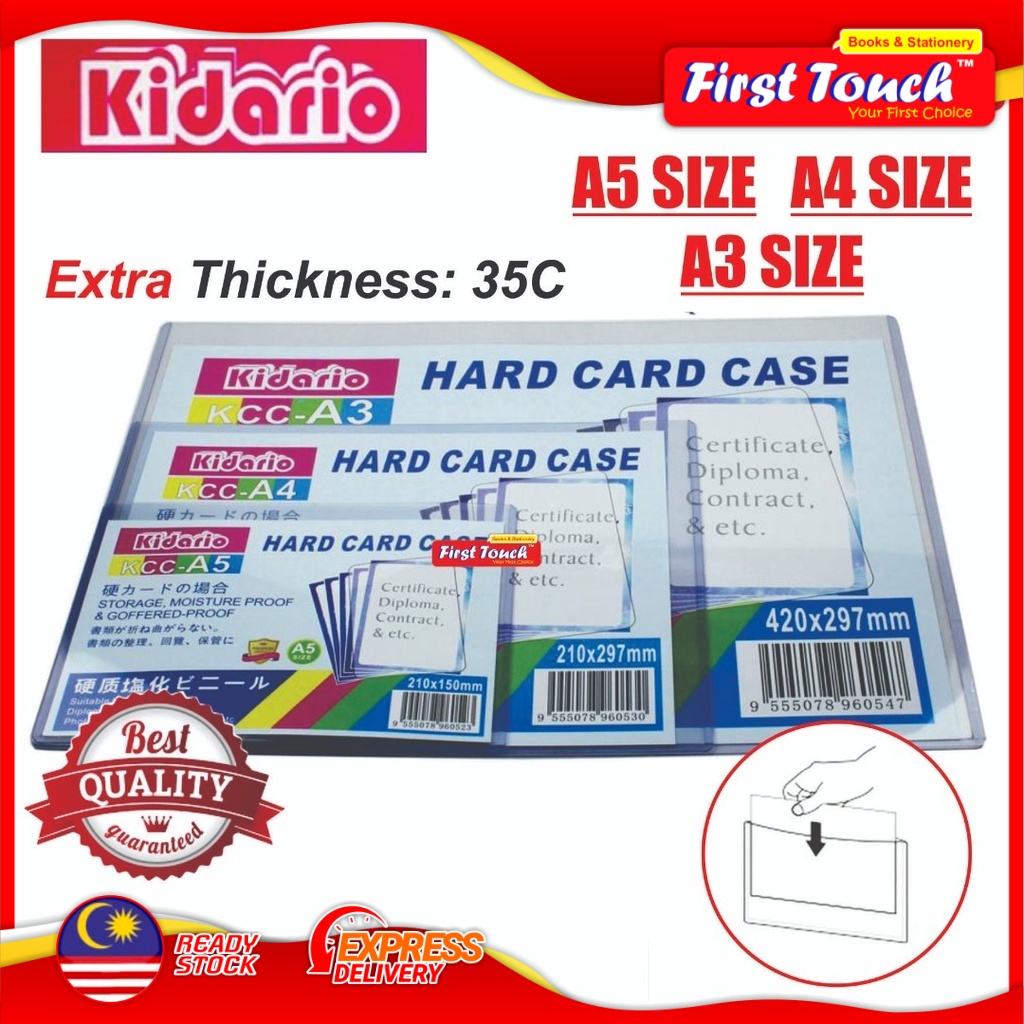 Kidario Hard Card Case A5 / A4 / A3 Super Clear PVC Hard Card Case for Name Card Certificate ...