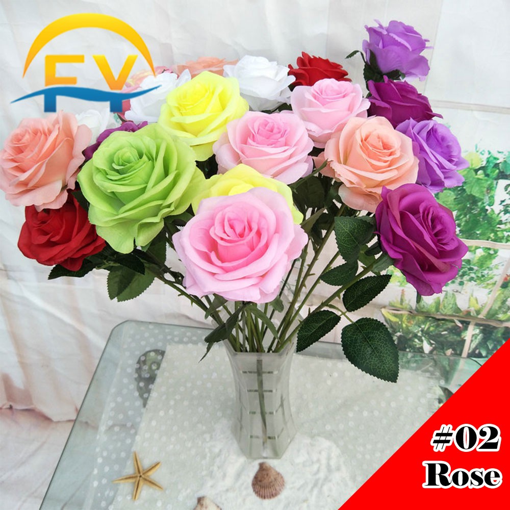 FY Artificial Rose Velvet Silk Rose Fake 1 Head Bunga Ros Tiruan ...