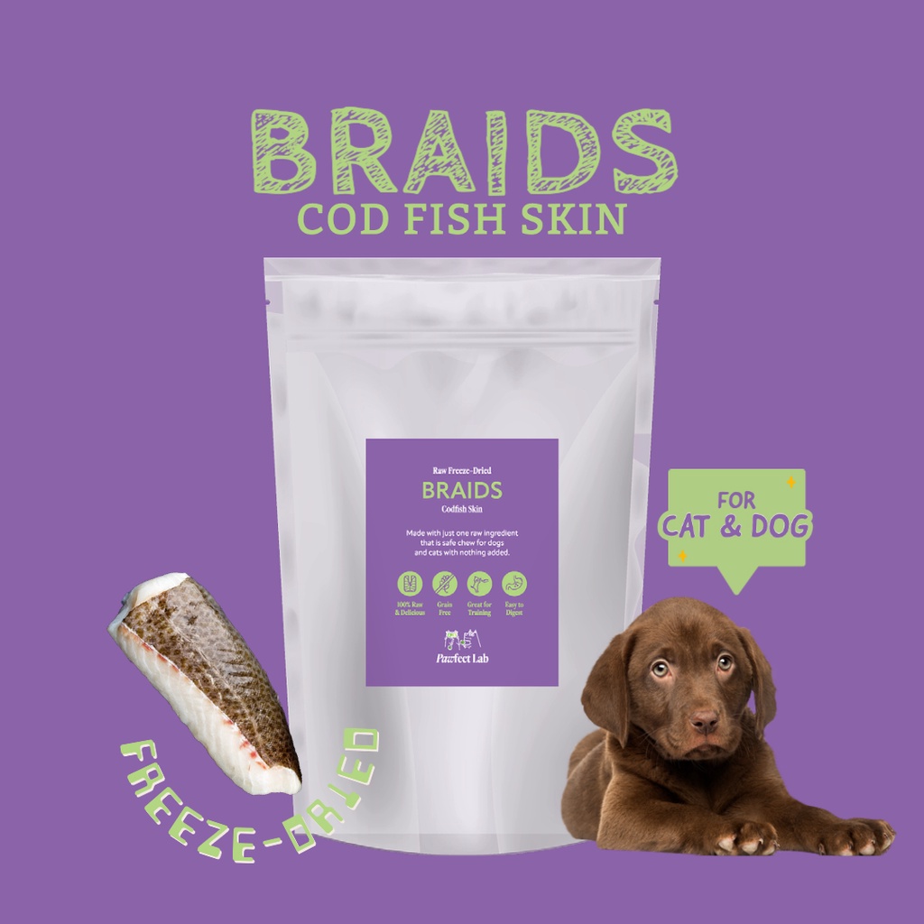Tito & Chacha Raw Freeze Dried Braids (Codfish Skin) Pet Toppers/Treats ...