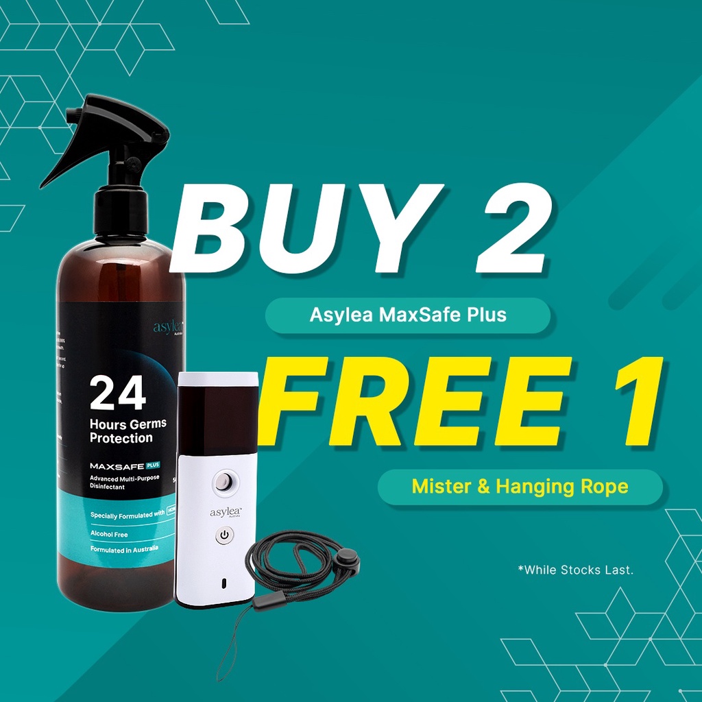 Asylea MaxSafe Plus【全球最快1秒消毒 24小时防护】(Buy 2 Free Nano Mister & Hanging Rope）- Food Grade ...