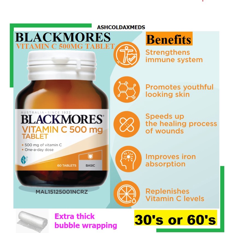 EXP10/26 Blackmores Vitamin C 500mg Tablets 30's or 60's (Ascorbic Acid ...