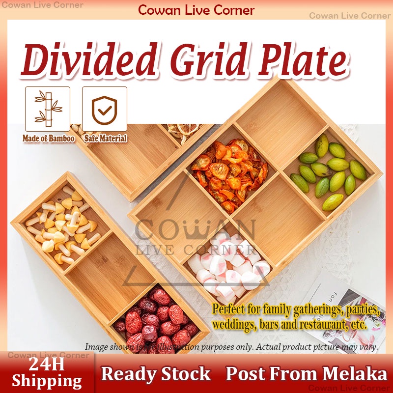 Japanese Style Nine Square Bamboo Wooden Divided Grid Plate Sushi Snack ...