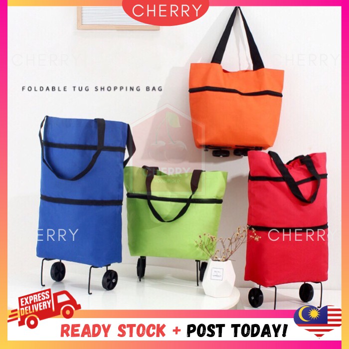 🍒CHERRY🍒 Troli Beg Beroda Foldable Shopping Grocery Trolley Nylon ...