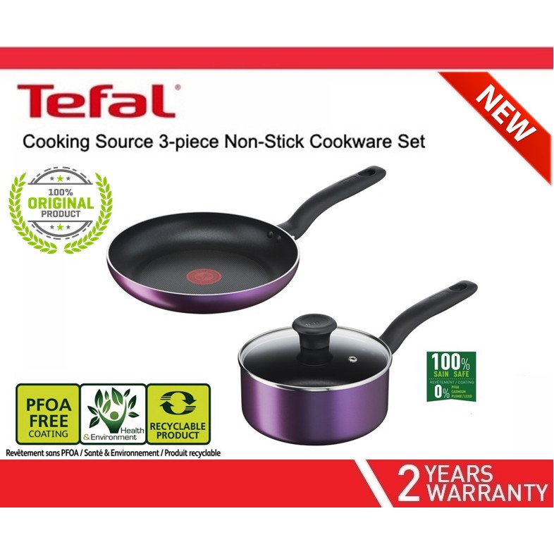 🔥SPECIAL PRICE🔥 TEFAL Cooking Source 3 Piece Non Stick Cookware Set (Saucepan Lid Frypan Pot Pan ...