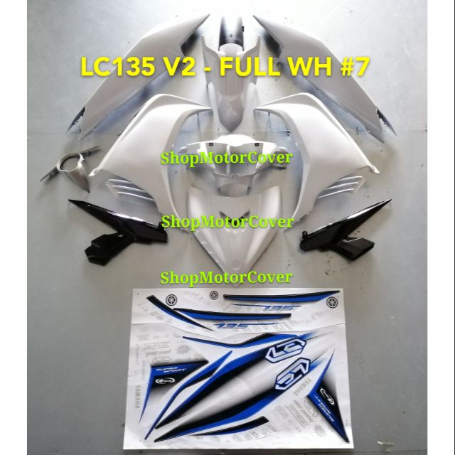 YAMAHA LCV2 LCV3 LC135 V2 V3 BODY COVER SET FULL PUTIH WITH STICKER#7 ...
