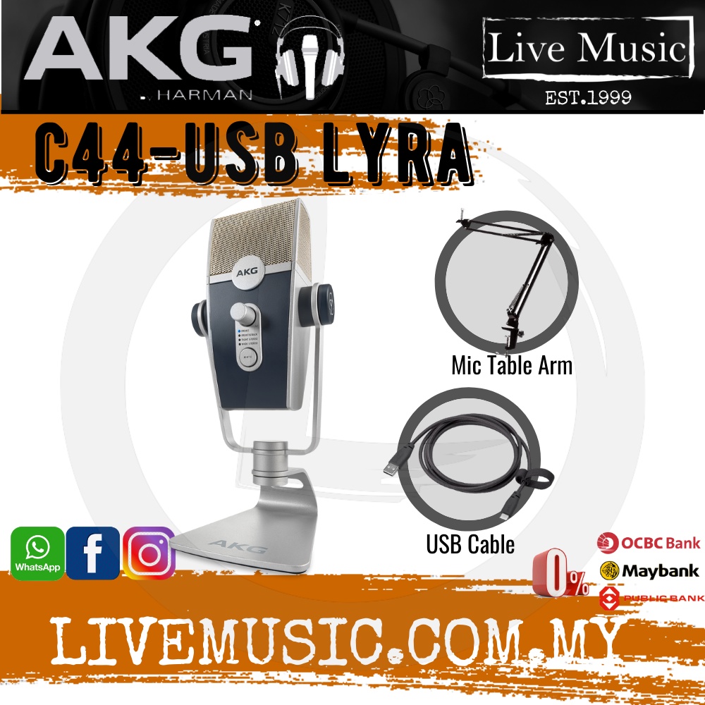 AKG C44-USB Lyra Ultra-HD Multimode USB Microphone with Free Boom Arm ...