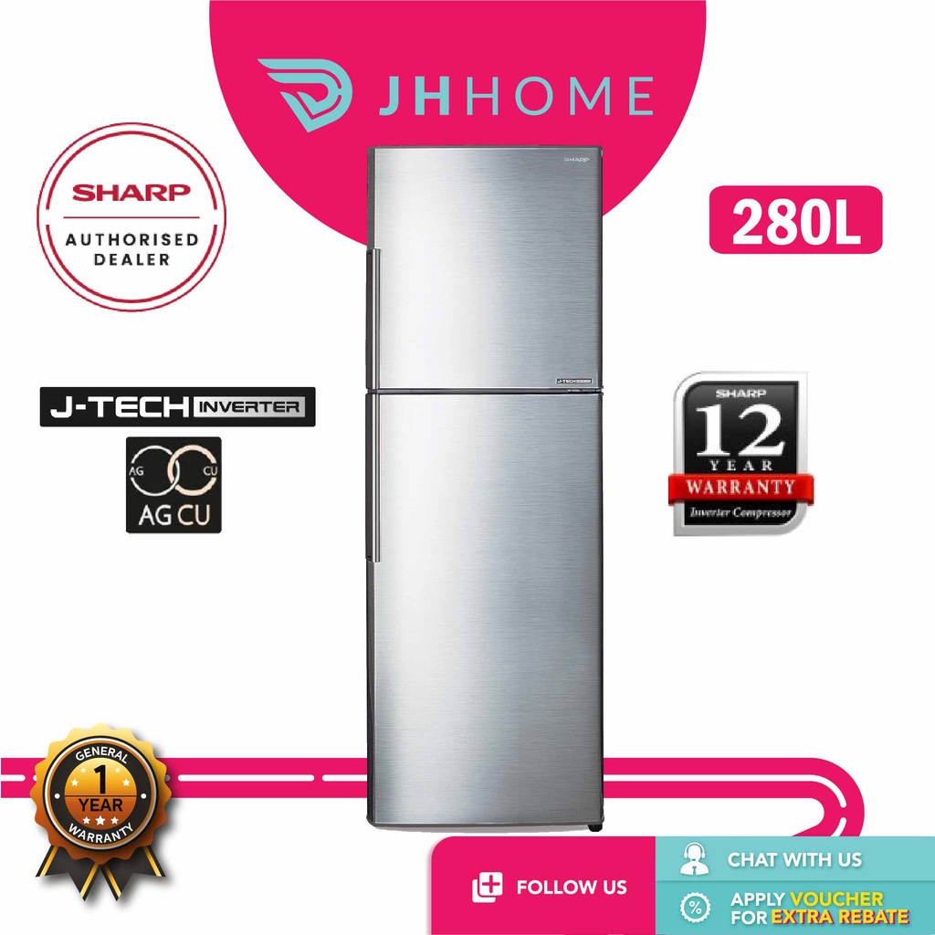 Sharp 280L 2 Door J-Tech Inverter Refrigerator AG CU Nano Deodoriser ...