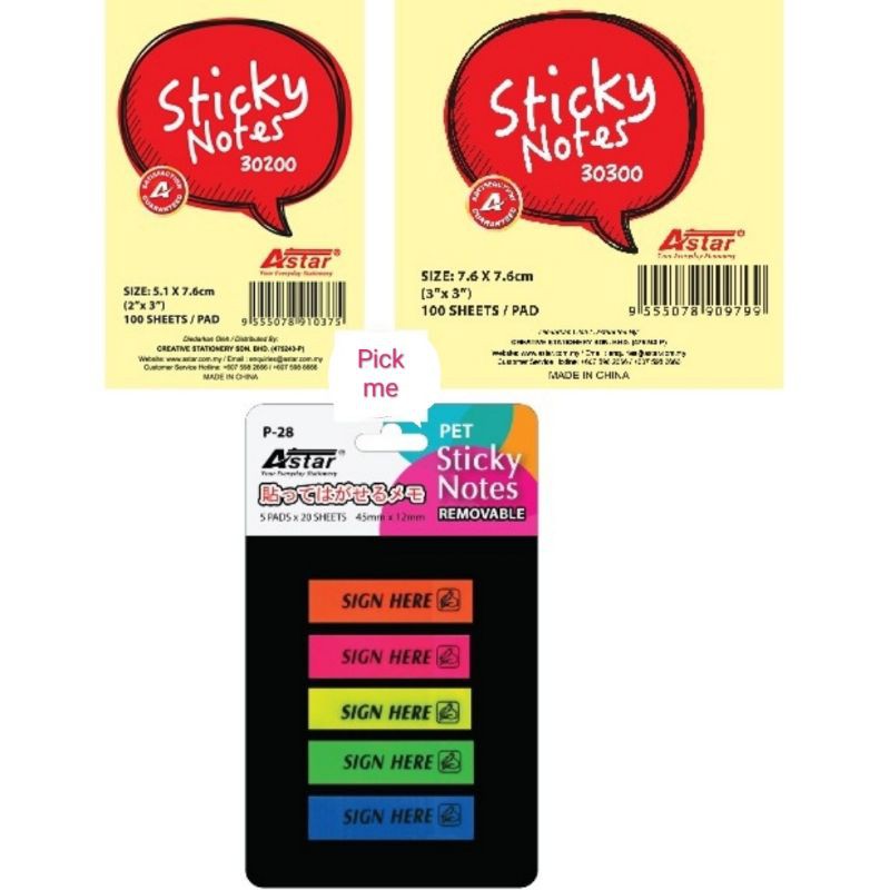 Astar Sticker Notes Removable 2" x 3" / 3" x 3" / P28 Sign Here ...