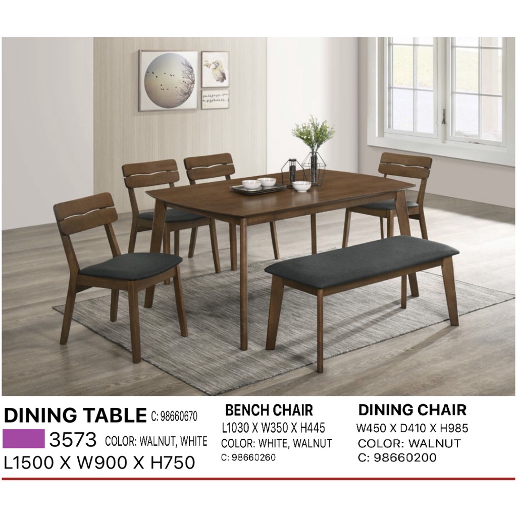 LX- 3573, 5ft x 3ft Wooden Dining Table, 4 DINING Chairs +1 Bench, SET ...