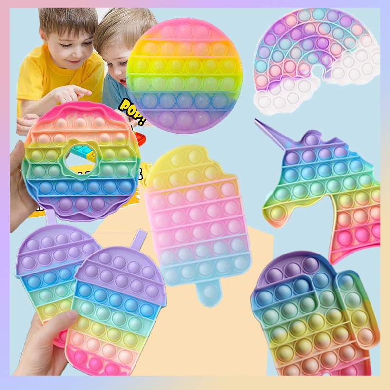 New Rainbow Unicorn Pop Its Round Fidget Toy Push bubble stress relief ...