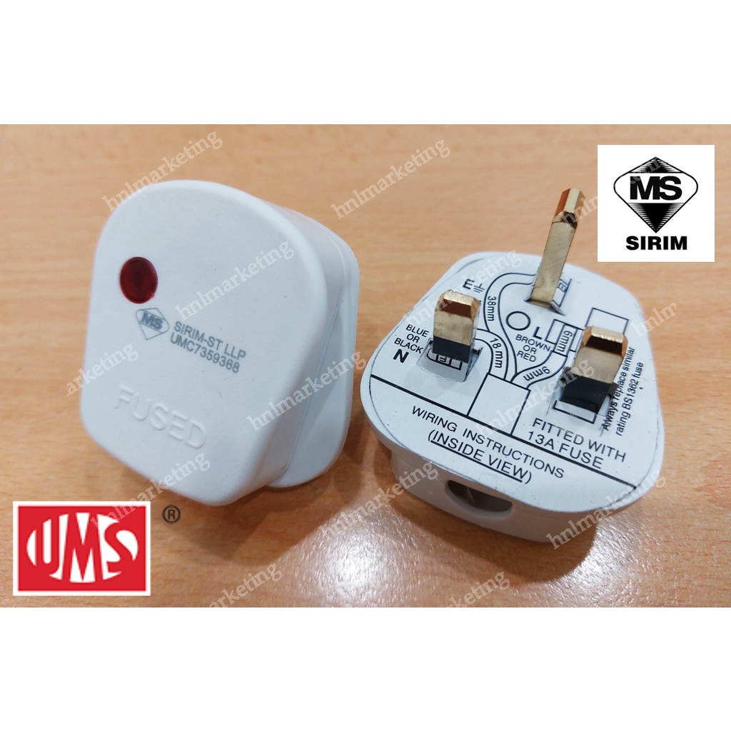 UMS 13A PLUG TOP WITH NEON 3 PIN 250V Fused SIRIM MALAYSIA | Shopee ...