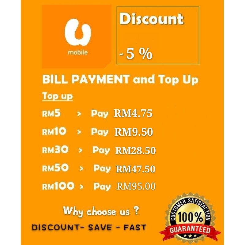 5% Discount U Mobile Top Up & Bill payment | Shopee Malaysia