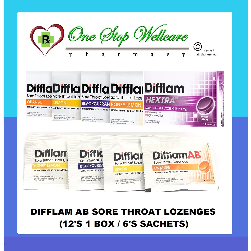 DIFFLAM AB SORE THROAT LOZENGES (ORANGE /BLACKCURRANT /LEMON /HEXTRA ...