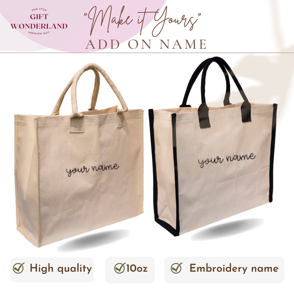 Custom Name bag Eco bag Personalised Canvas Tote Bag with EMBROIDERY ...