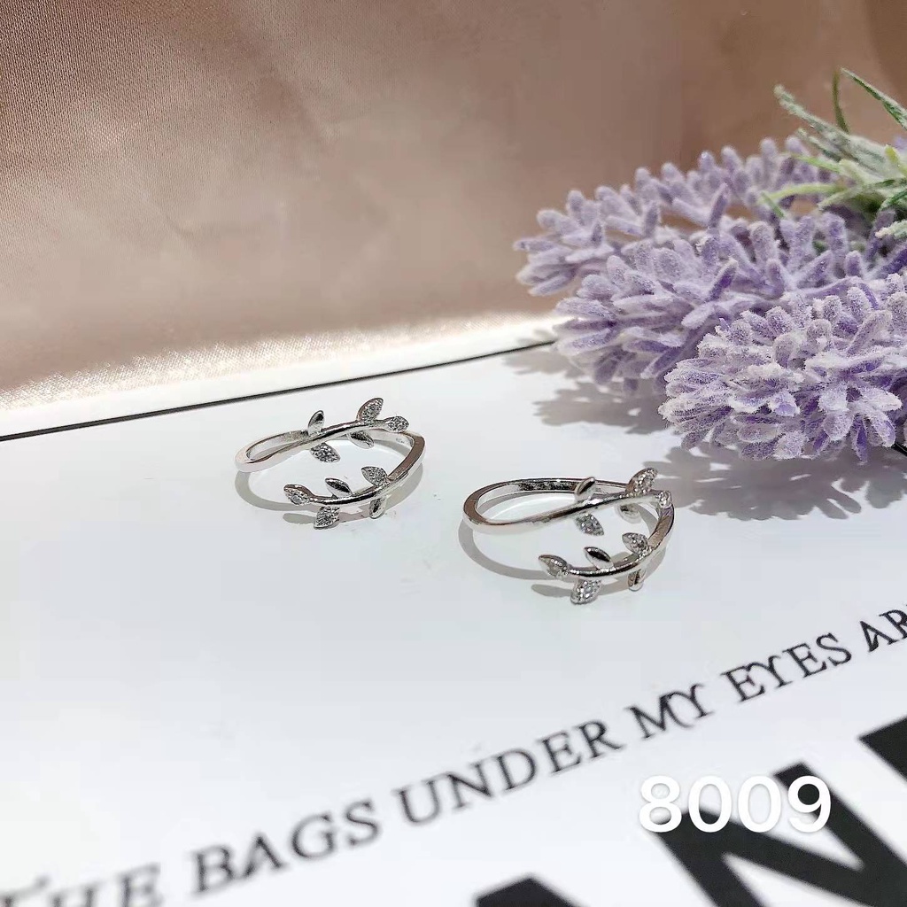 Stainless Steel Korean version small fresh diamond leaf opening ring ...