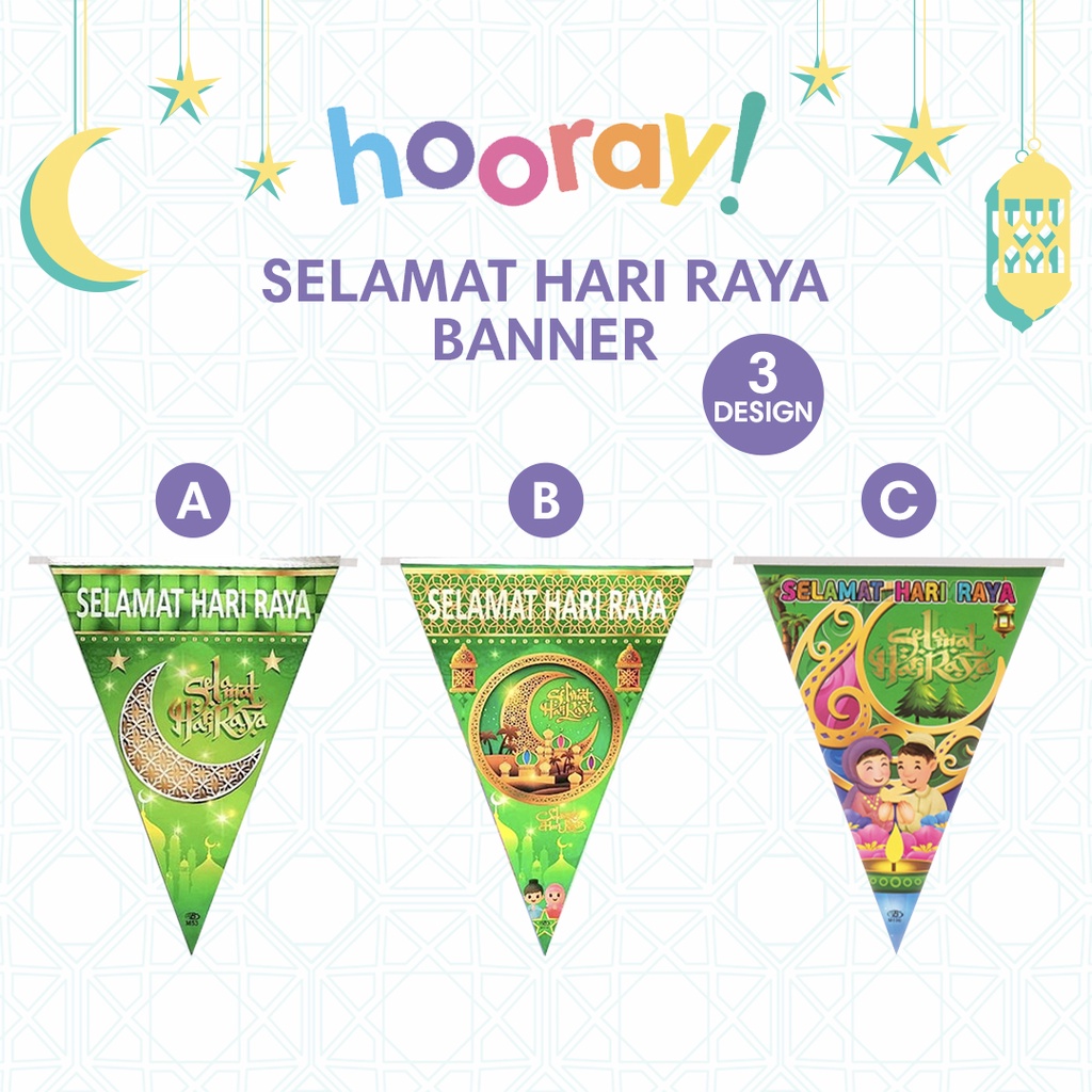 HOORAY! SELAMAT HARI RAYA DEKO TRIANGLE BANNER COLOUR CARD CR8 | Shopee ...