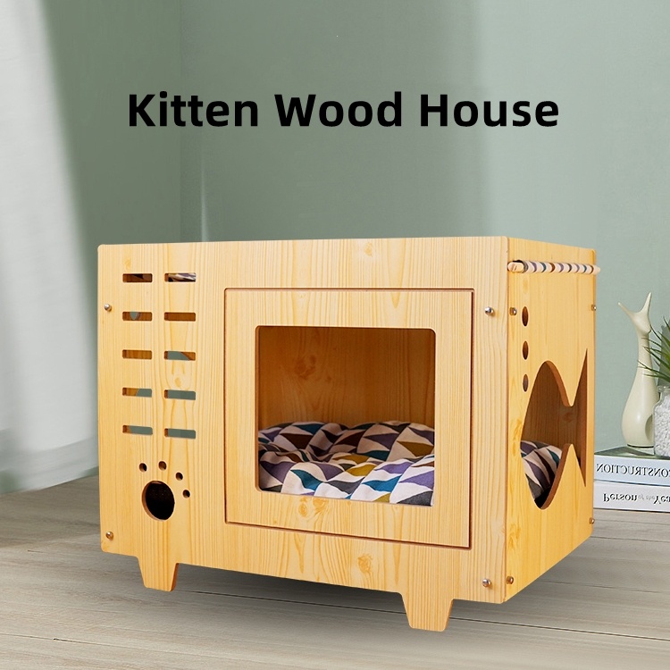 Pett House Cat Square Box Small Cats Wood Box Cat House Wooden House ...