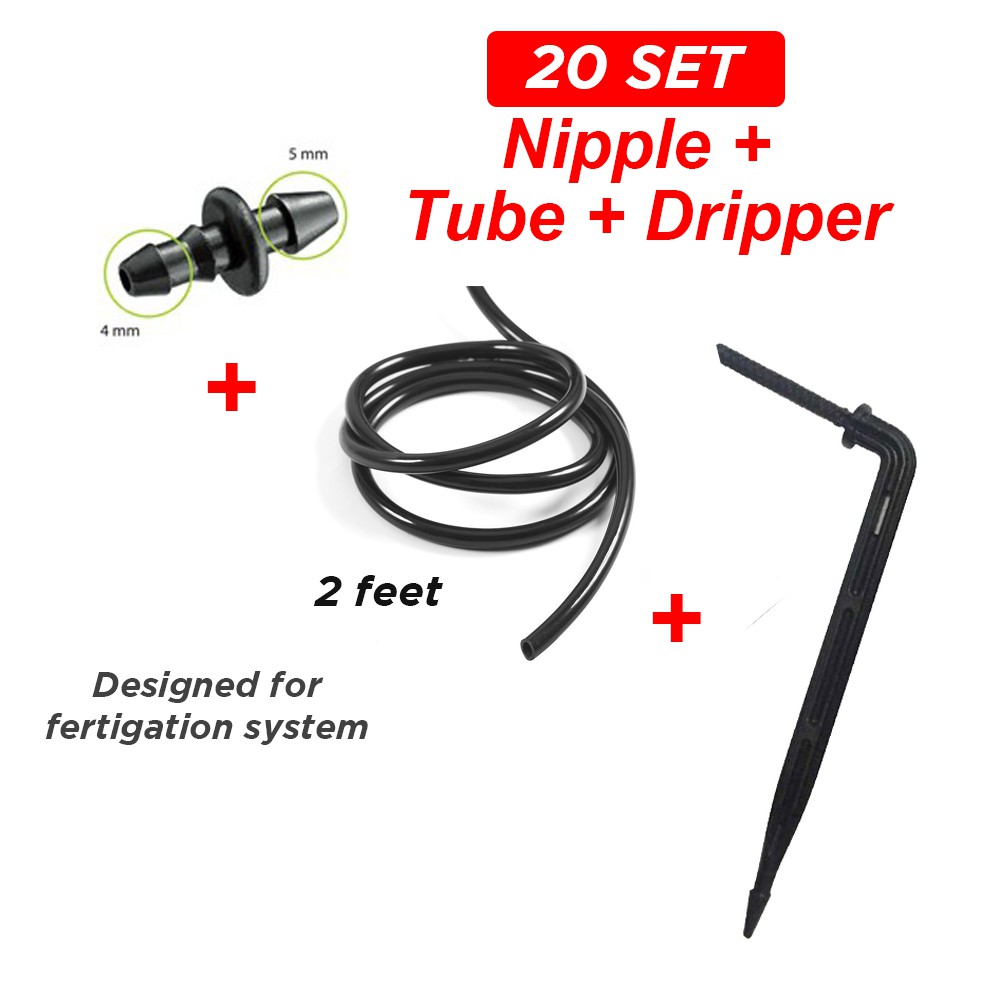 [READY STOCK] 20 X 2ft Nipper+Tube+Dripper Line Hose Drip Pipe Micro 3 ...