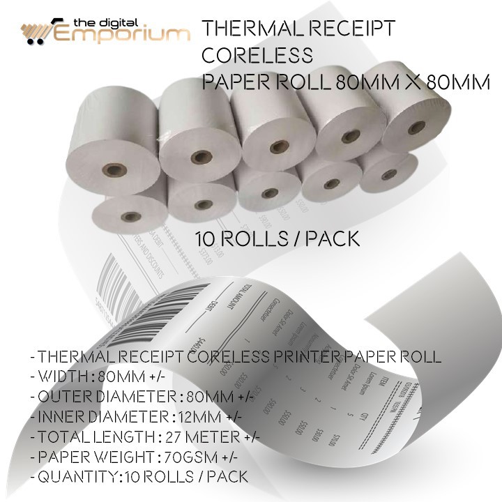 Thermal Paper Roll 80mm x 80mm (10 Rolls) Cash Register Receipt POS ...