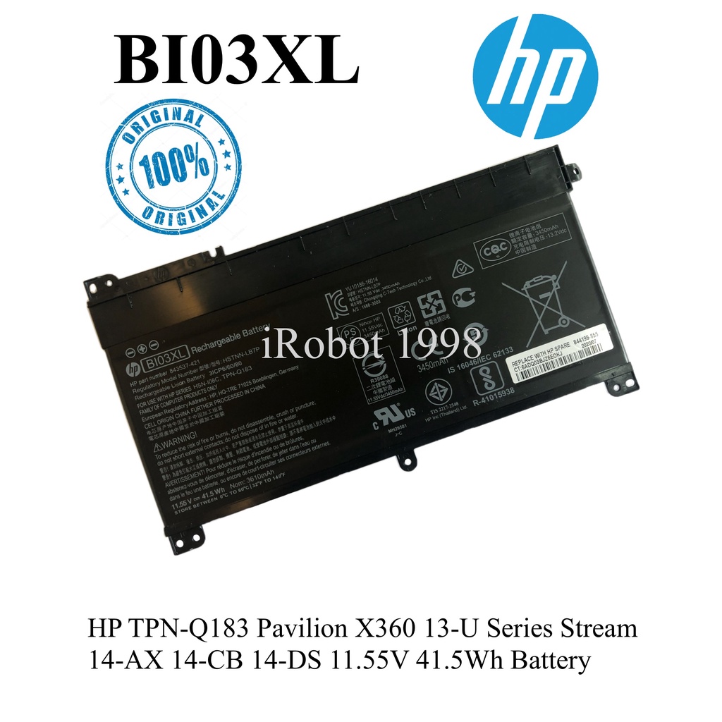 ORIGINAL HP BI03XL ON03XL 0N03XL TPN-W118 FOR PAVILION X360 13-U 14-AX ...