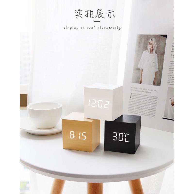 CYCF Japanese Minimalist Wood Cube Smart Clock with Intelligence Wake ...
