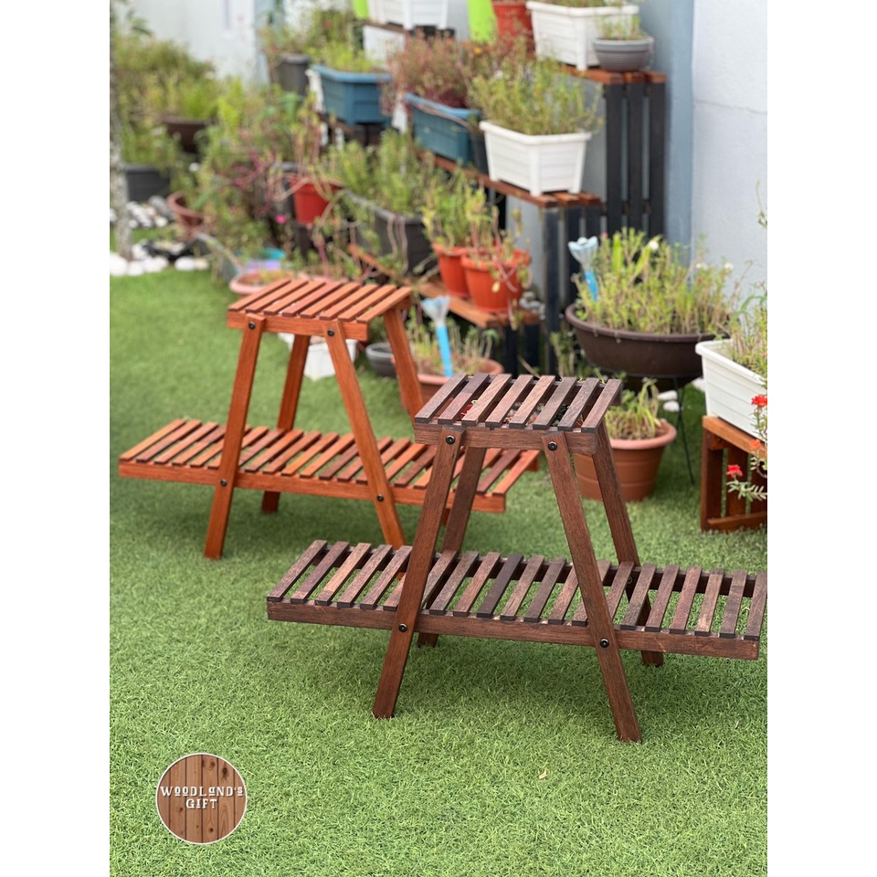Wooden 2-tier small size flower rack/rack bunga (SUITABLE FOR BOTH ...