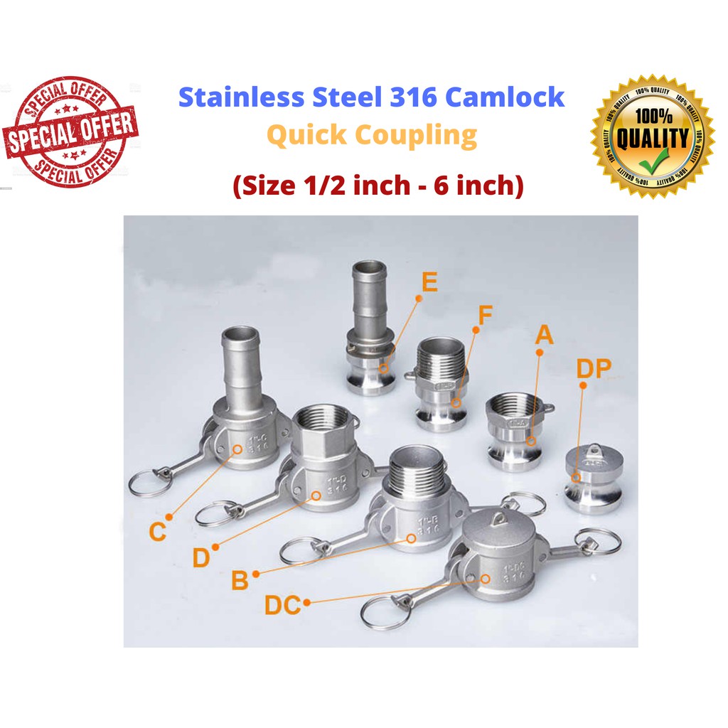 [READY STOCK-KL] Stainless Steel 316 Camlock Quick Coupling (Thread ...