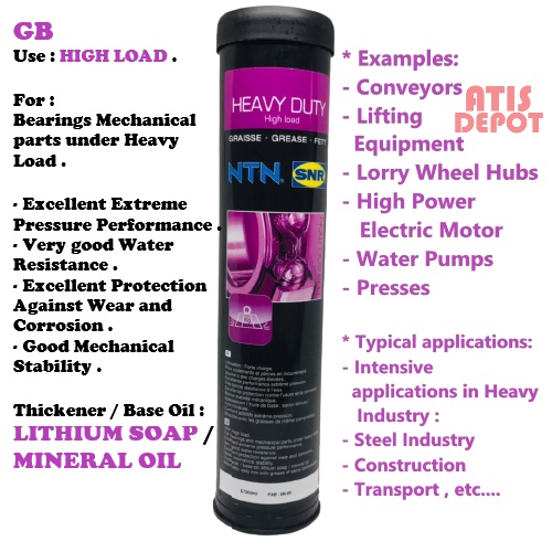 NTN-SNR Heavy Duty Grease 400g Conveyors Lifting Equipment Lorry Wheel Hubs Water Pumps High ...