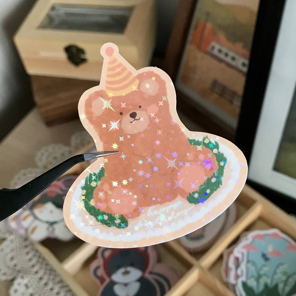 Kuma Bear Happy Birthday Holographic Sticker Flakes | Primarie Studio ...