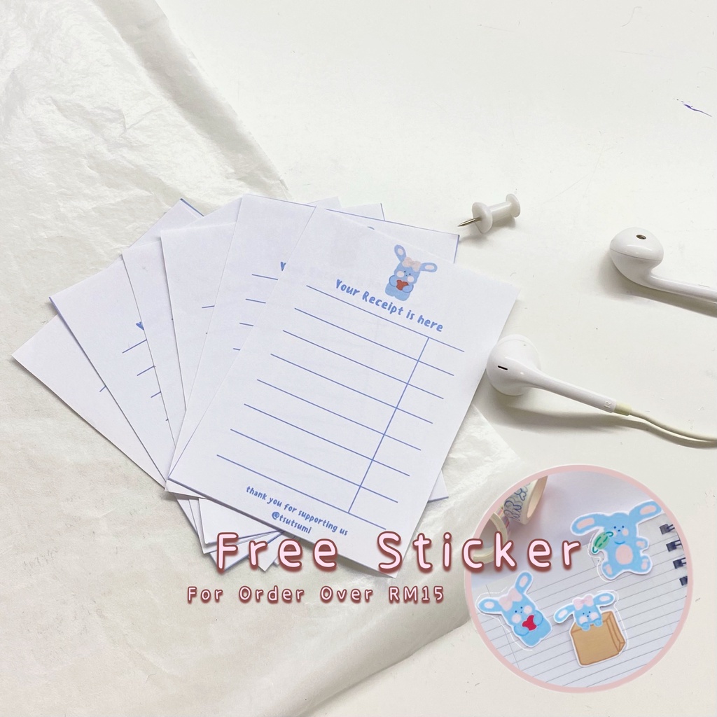 Bluebies Reciept | Minimalist Bluebies Cute Rabbit Receipt List Memo ...