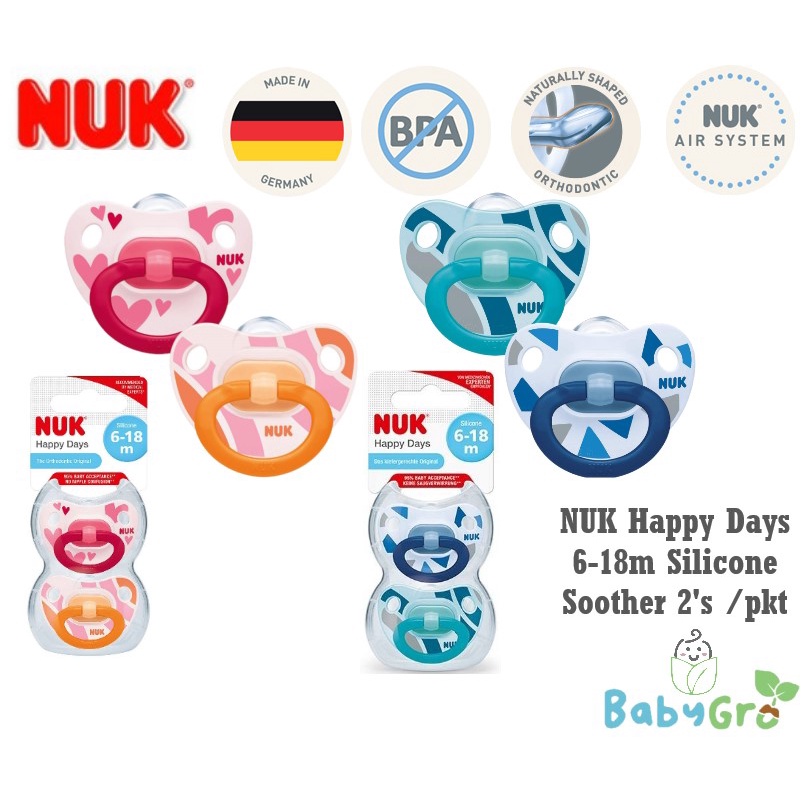 NUK Happy Days Printed Orthodontic 0-6m / 6-18m Silicone Thumb Type Soother | Shopee Malaysia