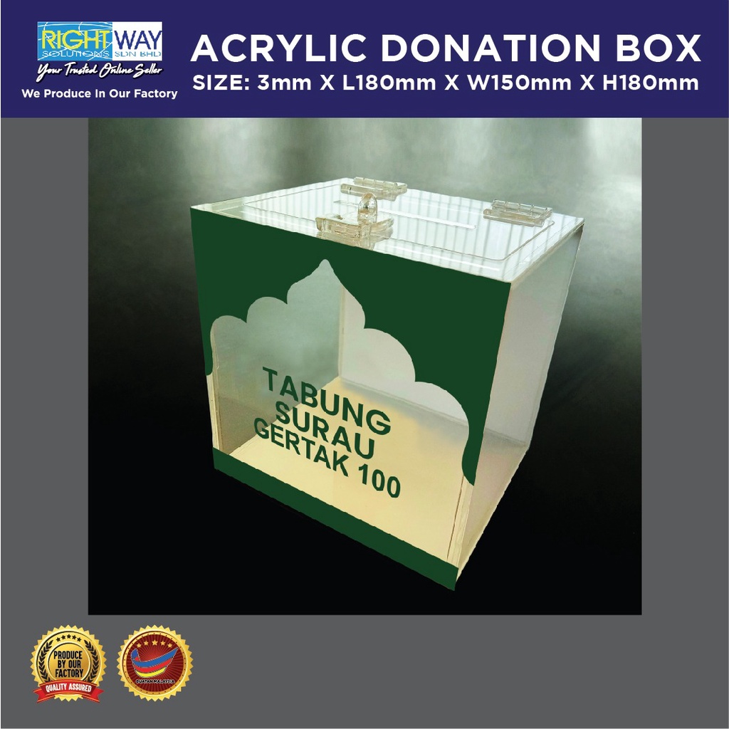 ACRYLIC DONATION BOX I TABUNG SURAU GERTAK 100 I SIZE : 3MM X L180MM X ...