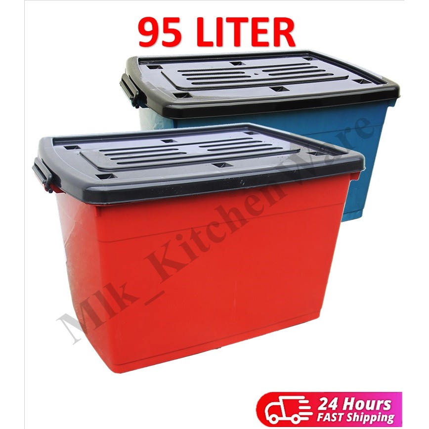 MLK 95LITER STORAGE BOX WITH WHEELS (026) /KOTAK PLASTIK DENGAN RODA ...