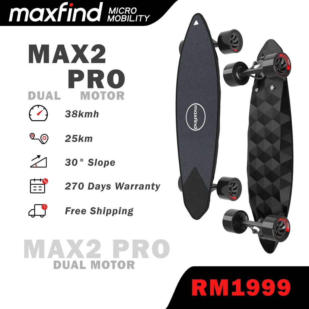 Maxfind Max 2 Pro (Dual Motor) Electric Skateboard ESK8 | Shopee Malaysia