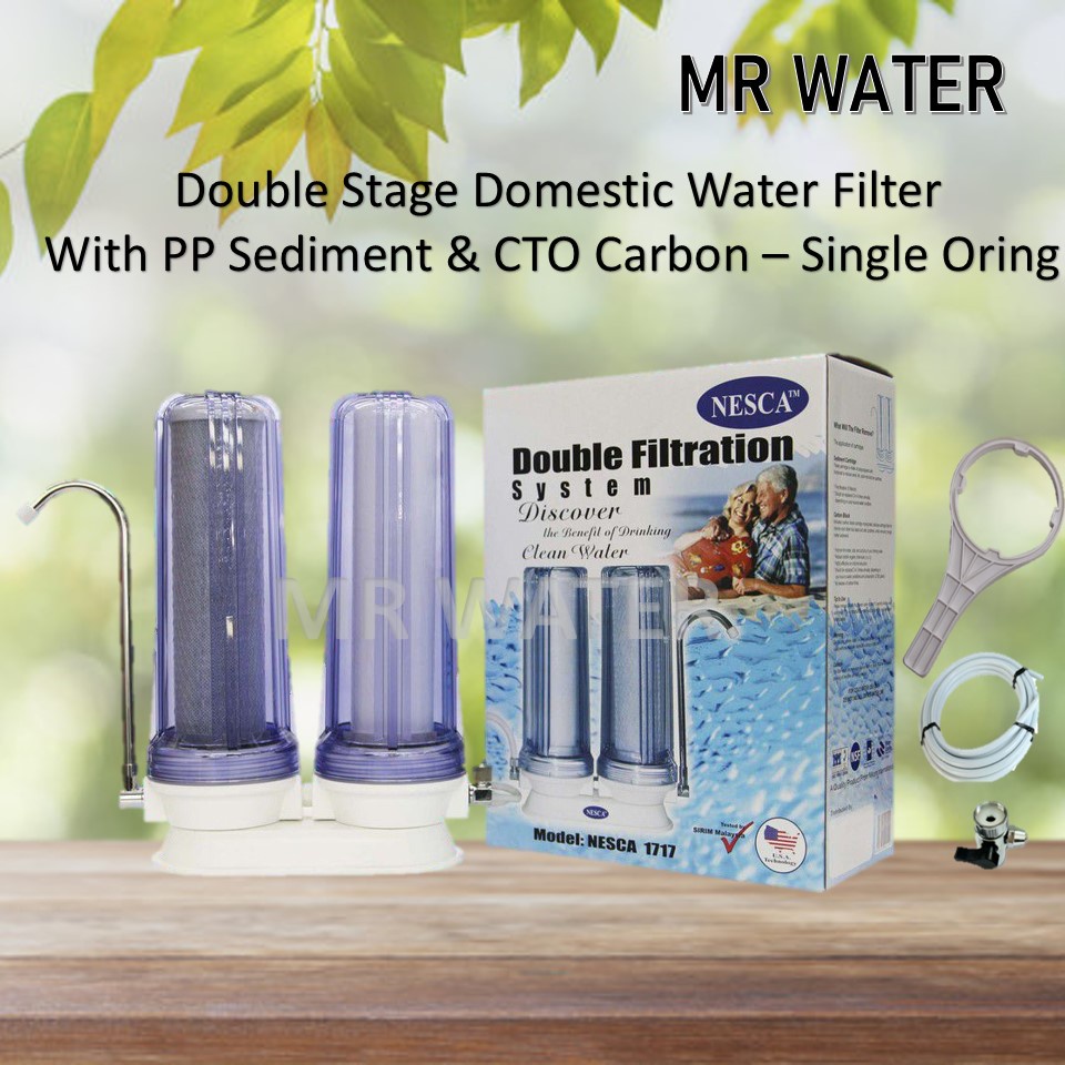 NESCA DOUBLE STAGE DOMESTIC WATER FILTER WITH PP SEDIMENT & CTO CARBON ...