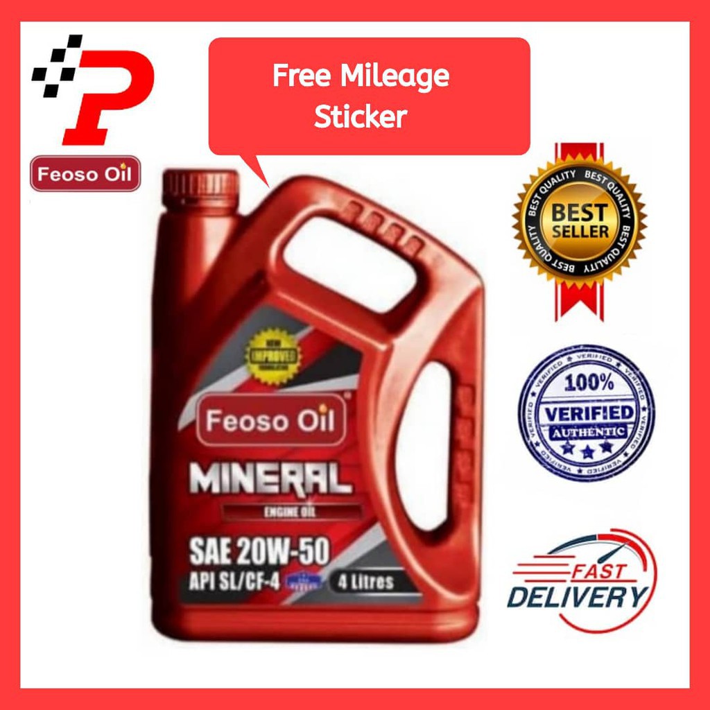 FEOSO OIL - 1X4L PETROL ENGINE OIL SAE 20W-50 API SL/CF-4 (MINERAL ...