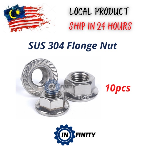 10pcs SUS 304 Flange Nut with Serration M3 M4 M5 M6 M8 M10 Stainless Steel Hexagon Nut DIN 6923 ...
