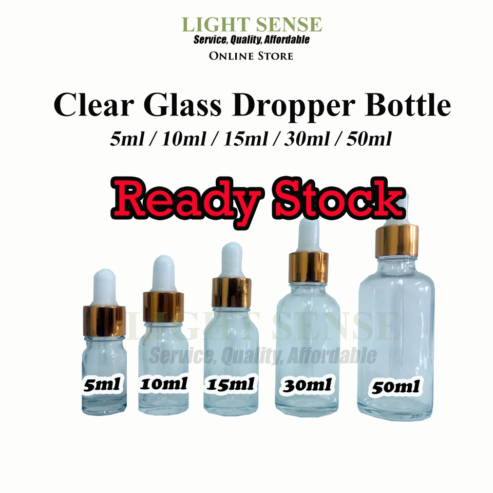 5ml 10ml 15ml 30ml 50ml Transparent Clear Glass Gold Dropper Bottle ...