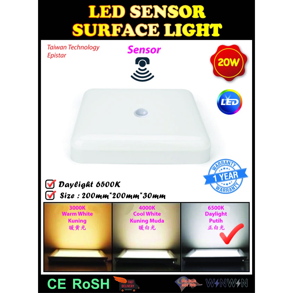 LED Sensor Surface DownLight | PIR Motion Sensor Ceiling Light | 20W ...