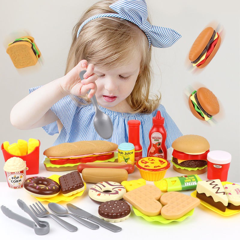 Kids simulation kitchen toys, food, pretend, play, hamburger, french ...