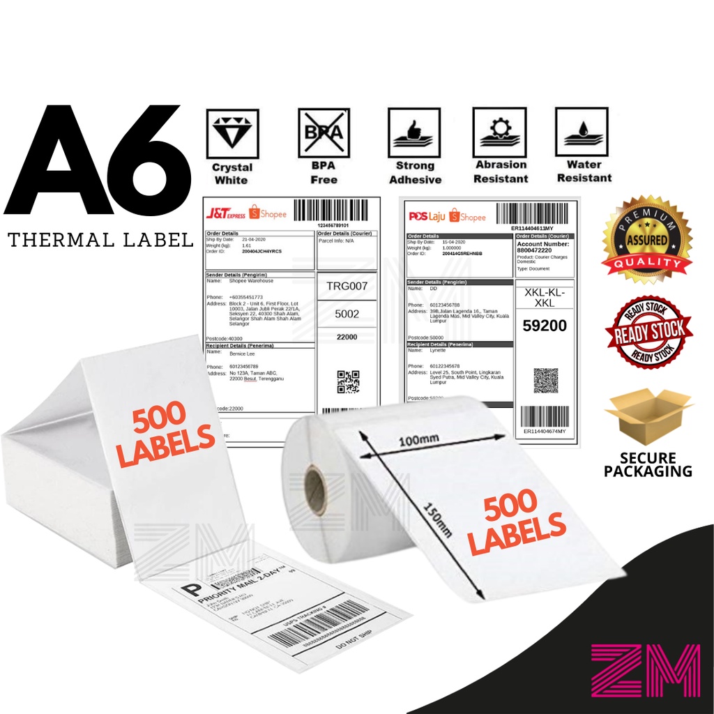500PCS A6Thermal Label Waybill Sticker Roll/A6 Stack Fold Type 100mm x ...