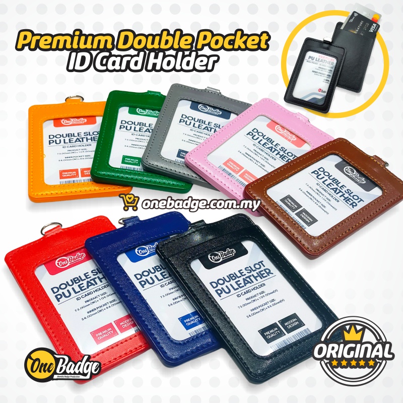 Double Pocket PU Leather ID Card Holder | Vertical PU ID Card Holder ...